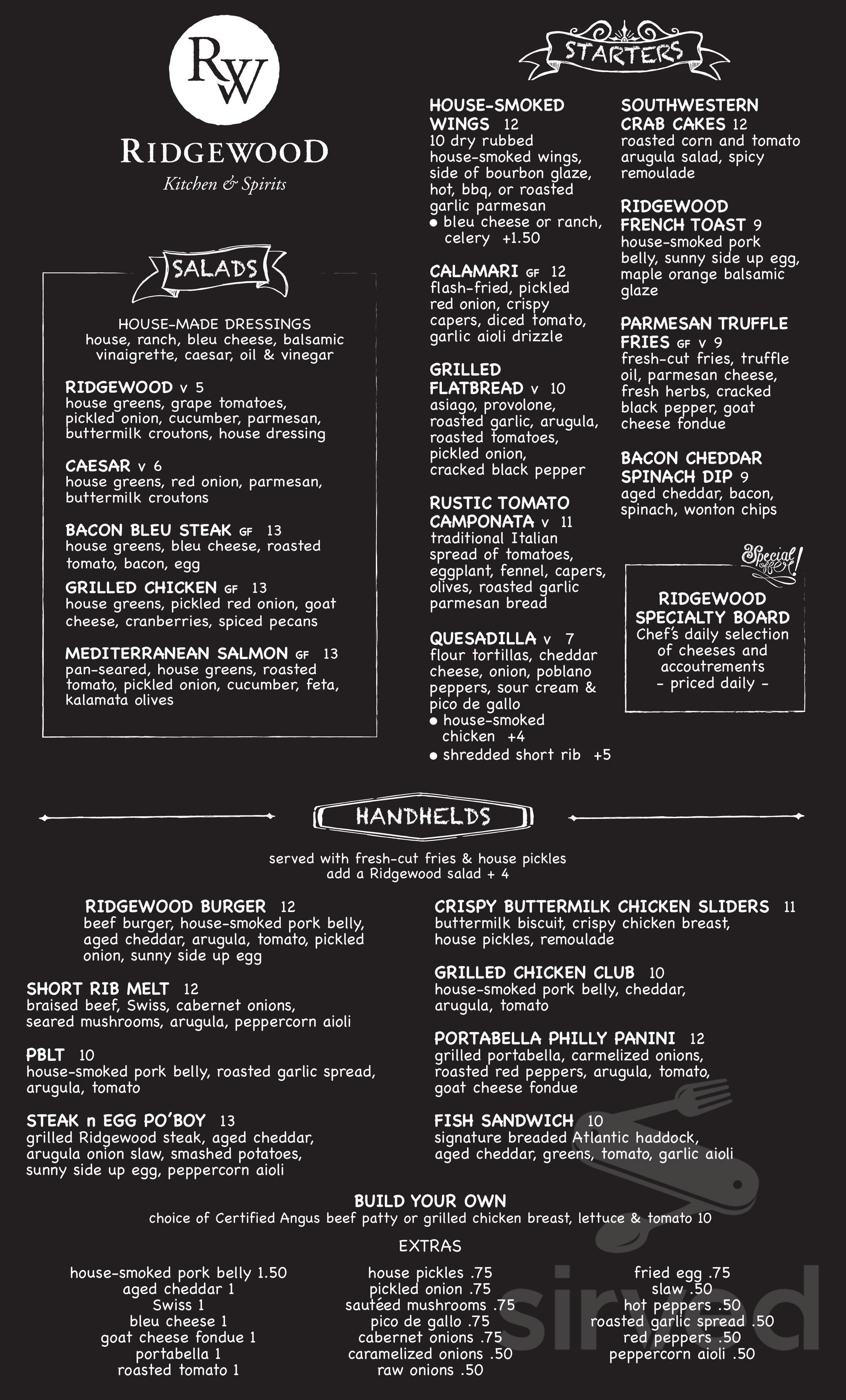 Ridgewood Kitchen & Spirits menu in Mentor, Ohio, USA