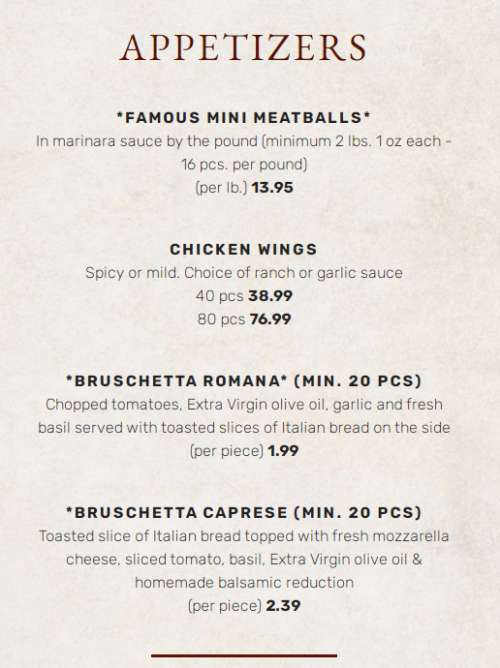 Frankie's Catering menu in Tinley Park, Illinois, USA