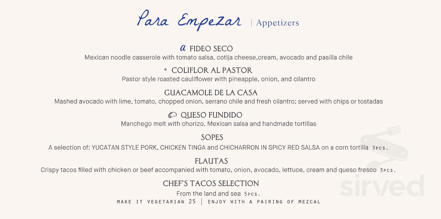 Alma menu in Los Angeles, California, USA