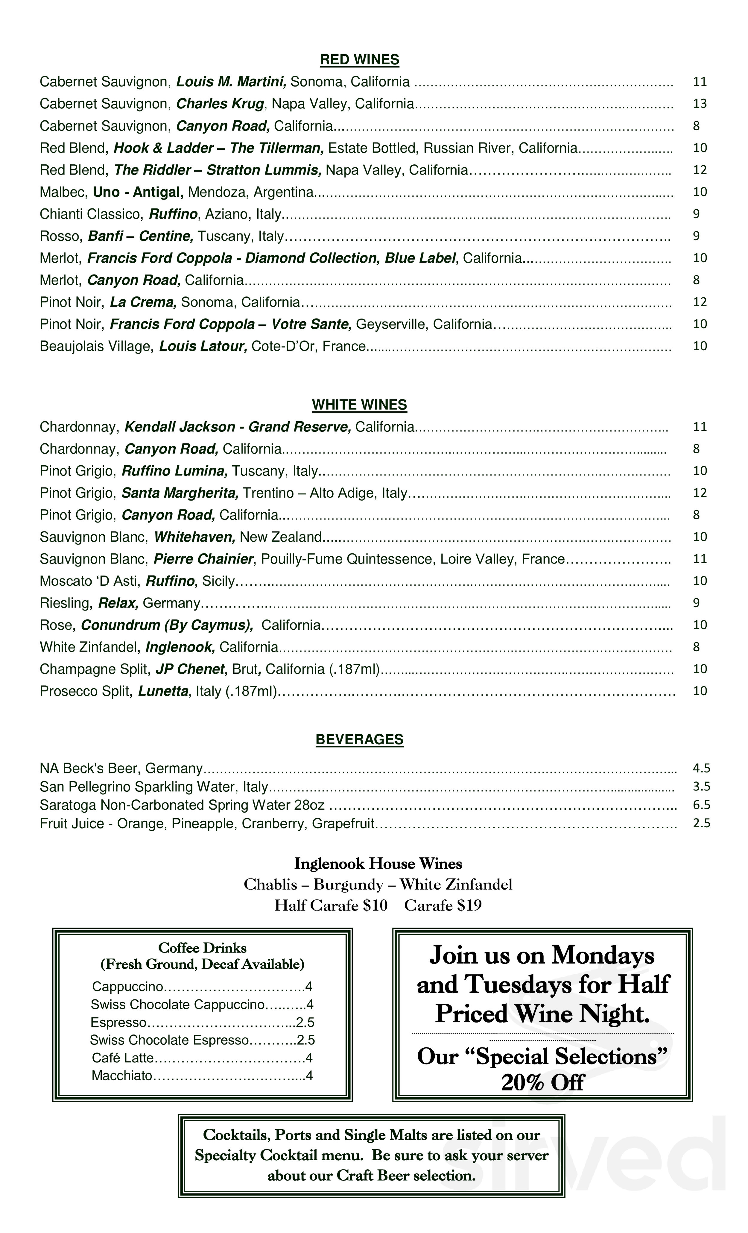 Tropical Acres Steakhouse menu in Fort Lauderdale, Florida, USA
