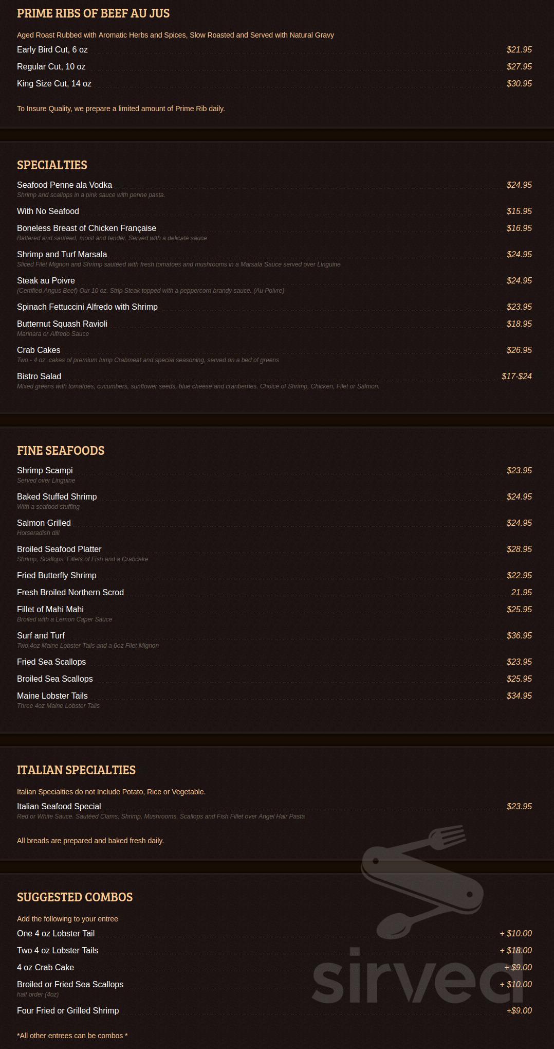 Tropical Acres Steakhouse menu in Fort Lauderdale, Florida, USA