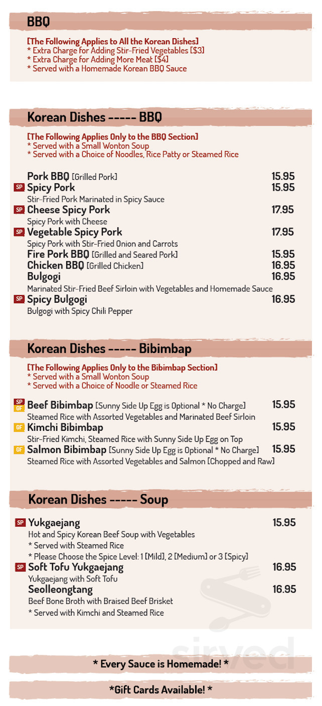 Mansu BBQ menus in Dieppe, New Brunswick, Canada