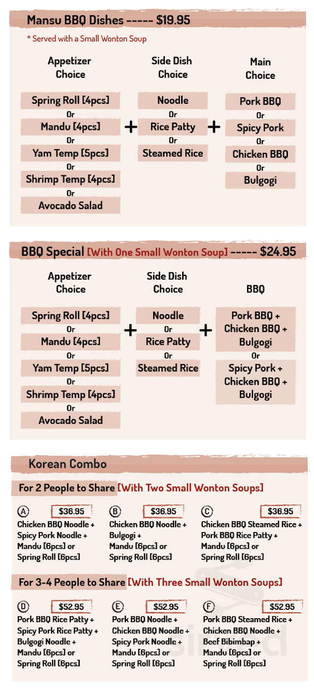 Mansu BBQ menus in Dieppe, New Brunswick, Canada