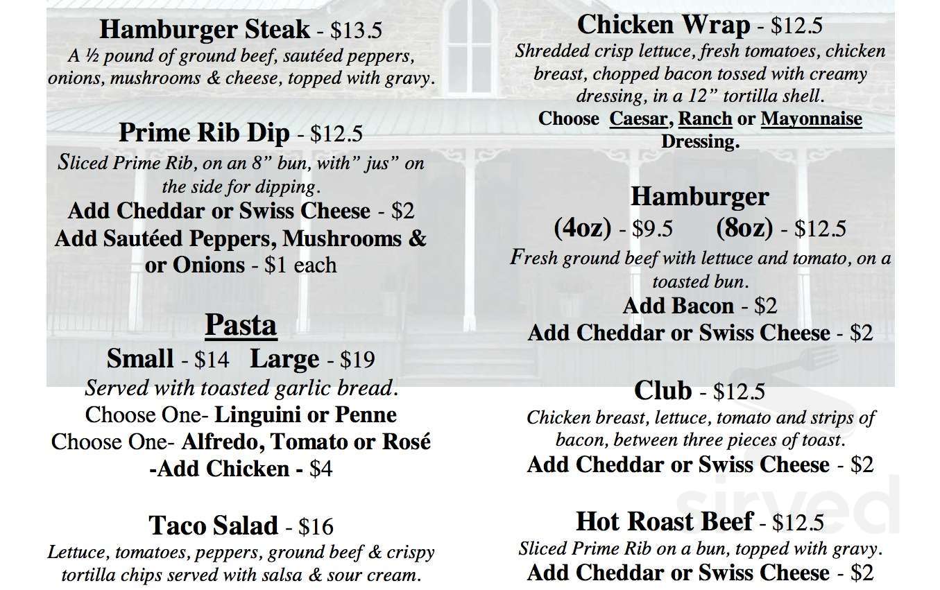 Quinn's Inn menu in St Andrews West, Ontario, Canada