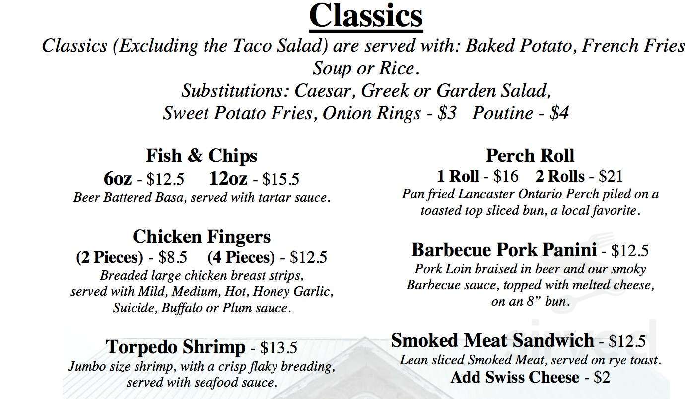 Quinn's Inn menu in St Andrews West, Ontario, Canada