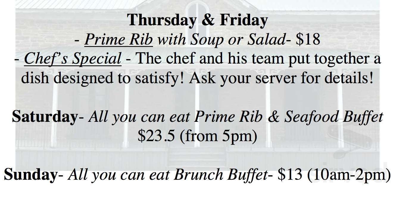 Quinn's Inn menu in St Andrews West, Ontario, Canada