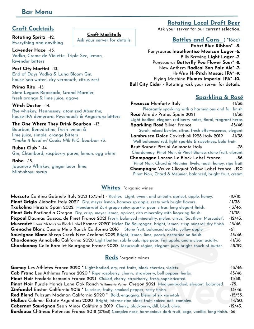 three10 menu in Wilmington, North Carolina, USA