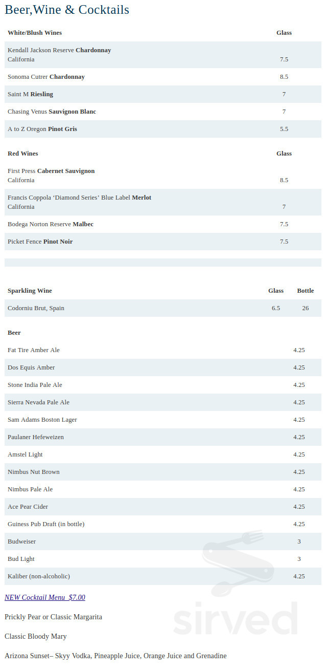 Blue Willow Restaurant menus in Tucson, Arizona, United States