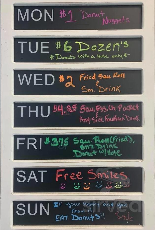 Big Chief's Donuts and More menu in Sapulpa, Oklahoma, USA