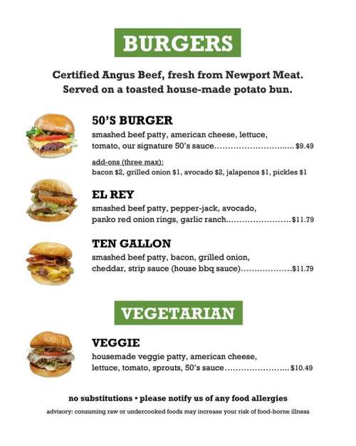 Chubbies Burgers menu in Honolulu, Hawaii, USA