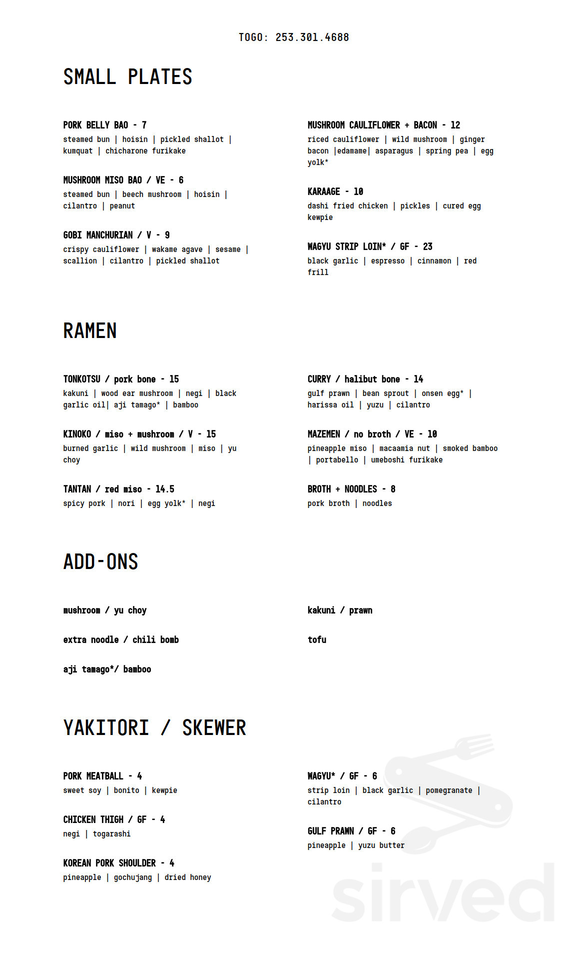 Menu for Moshi Moshi in Tacoma, WA | Sirved