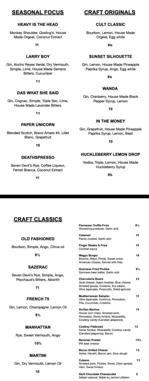 Craft Lounge menu in Nampa, Idaho, USA