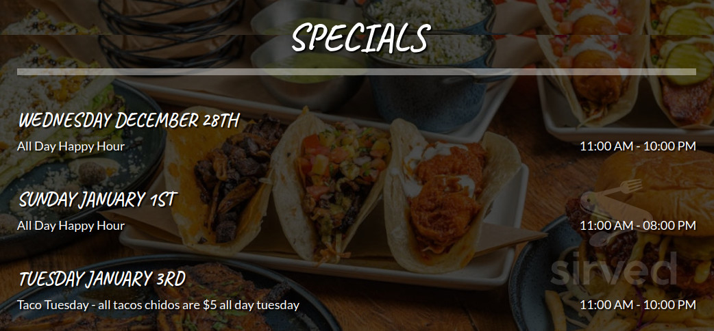 chído Taco Lounge menu in Frisco, Texas, USA