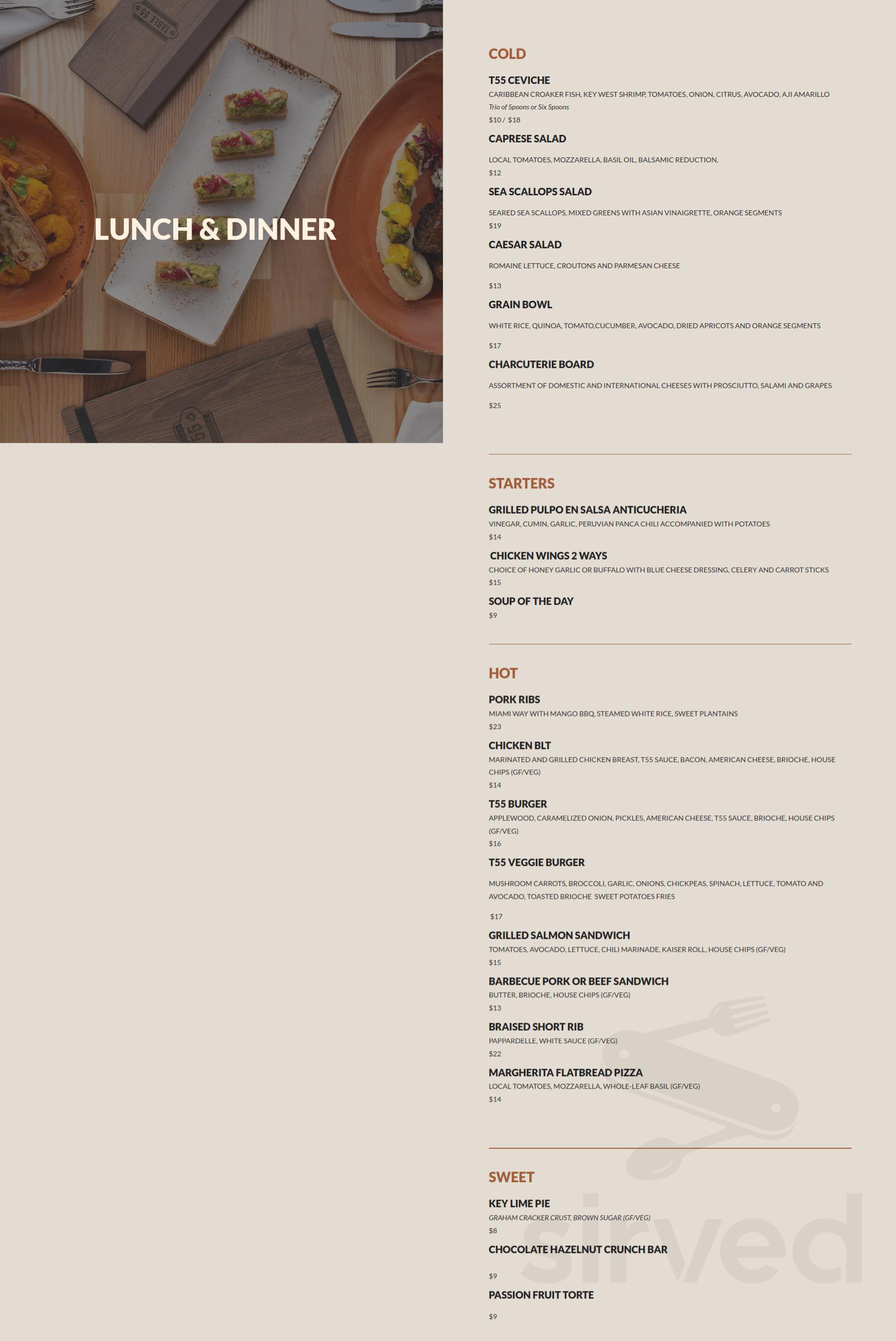 Menu - Miami FL's Table 55 | Sirved