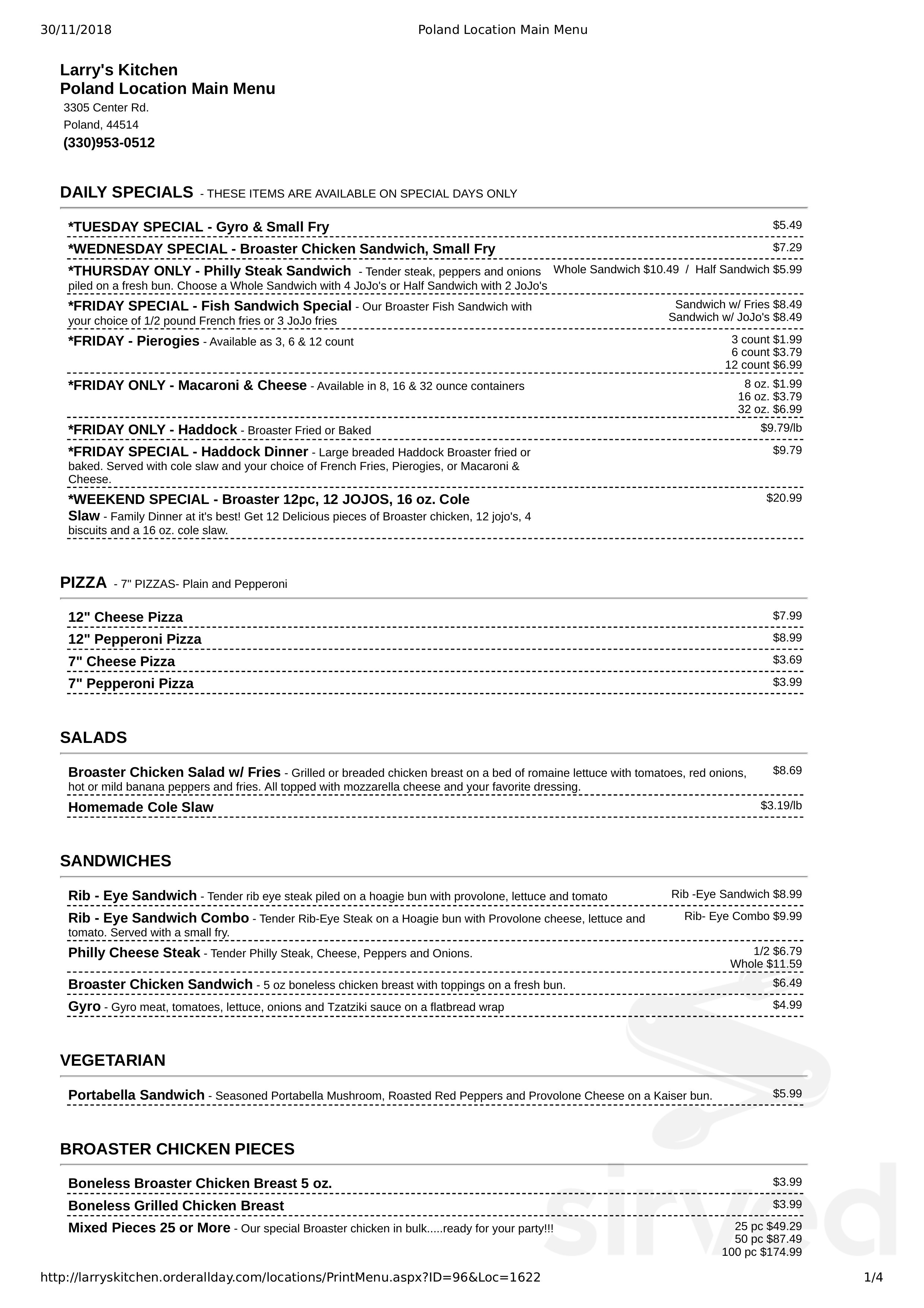 Michael Alberini's menu in Youngstown, Ohio, USA