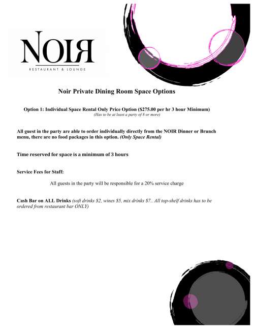 Noir Restaurant & Lounge menu in Baltimore, Maryland, USA