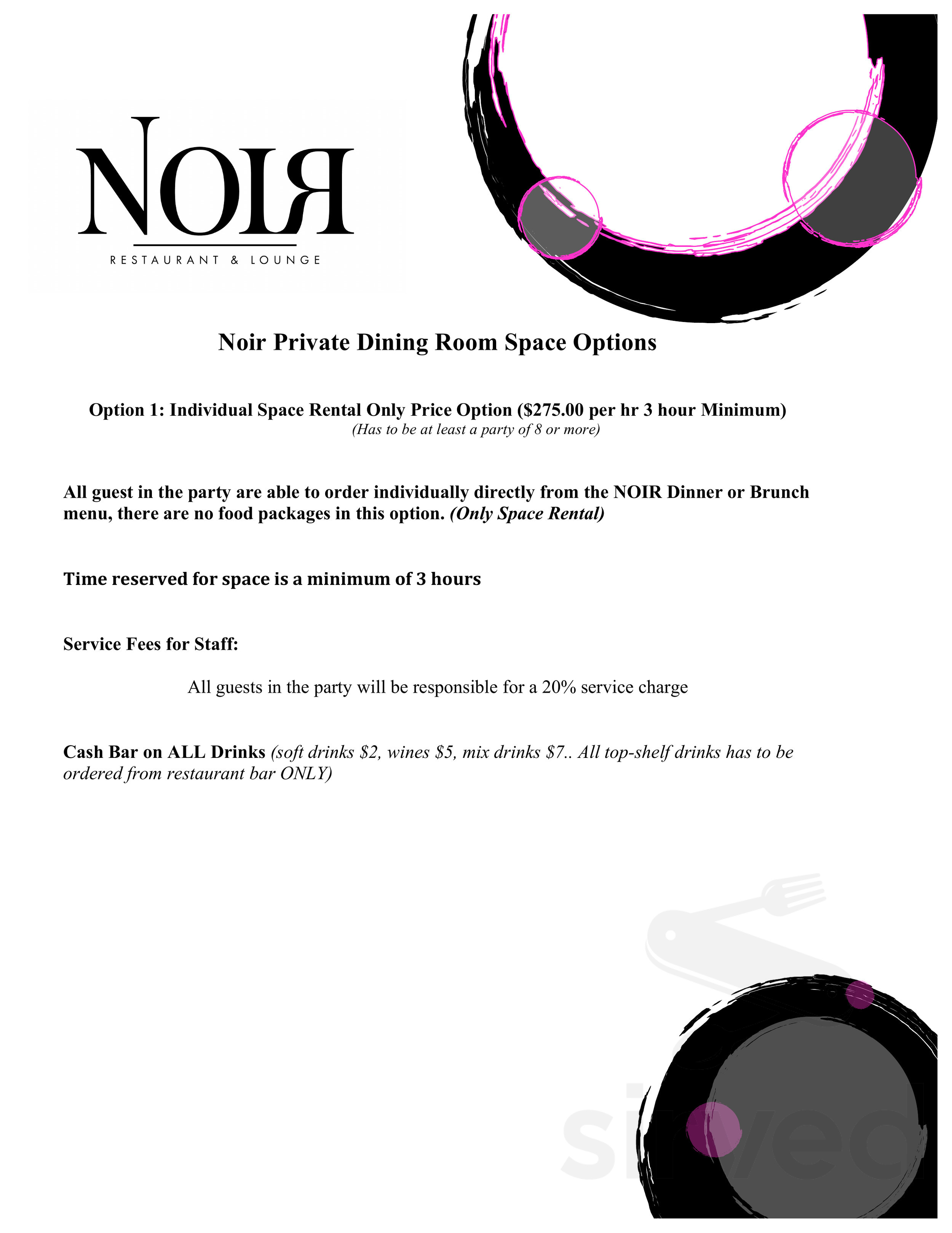 Noir Restaurant & Lounge menu in Baltimore, Maryland, USA