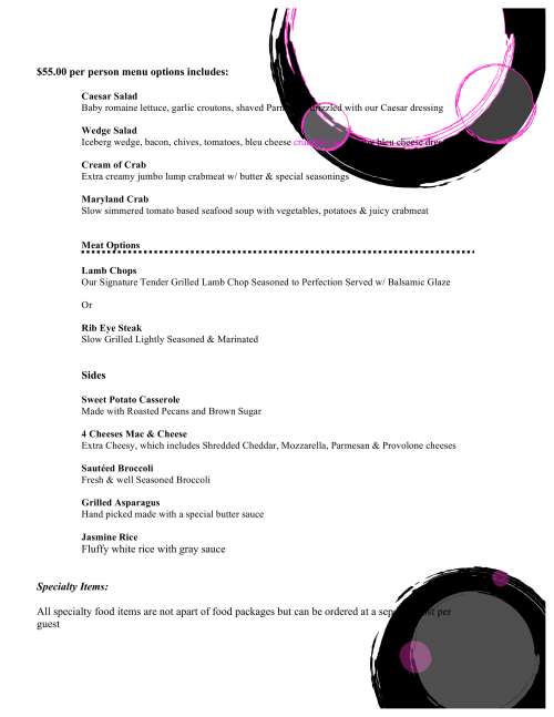 Noir Restaurant & Lounge menu in Baltimore, Maryland, USA