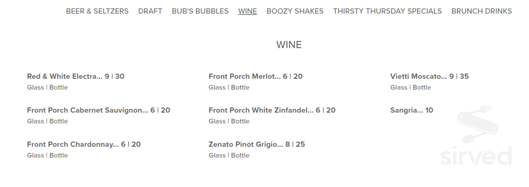 Bubbarino's Bites & Bubbles - Hurricane menu in Hurricane, West ...