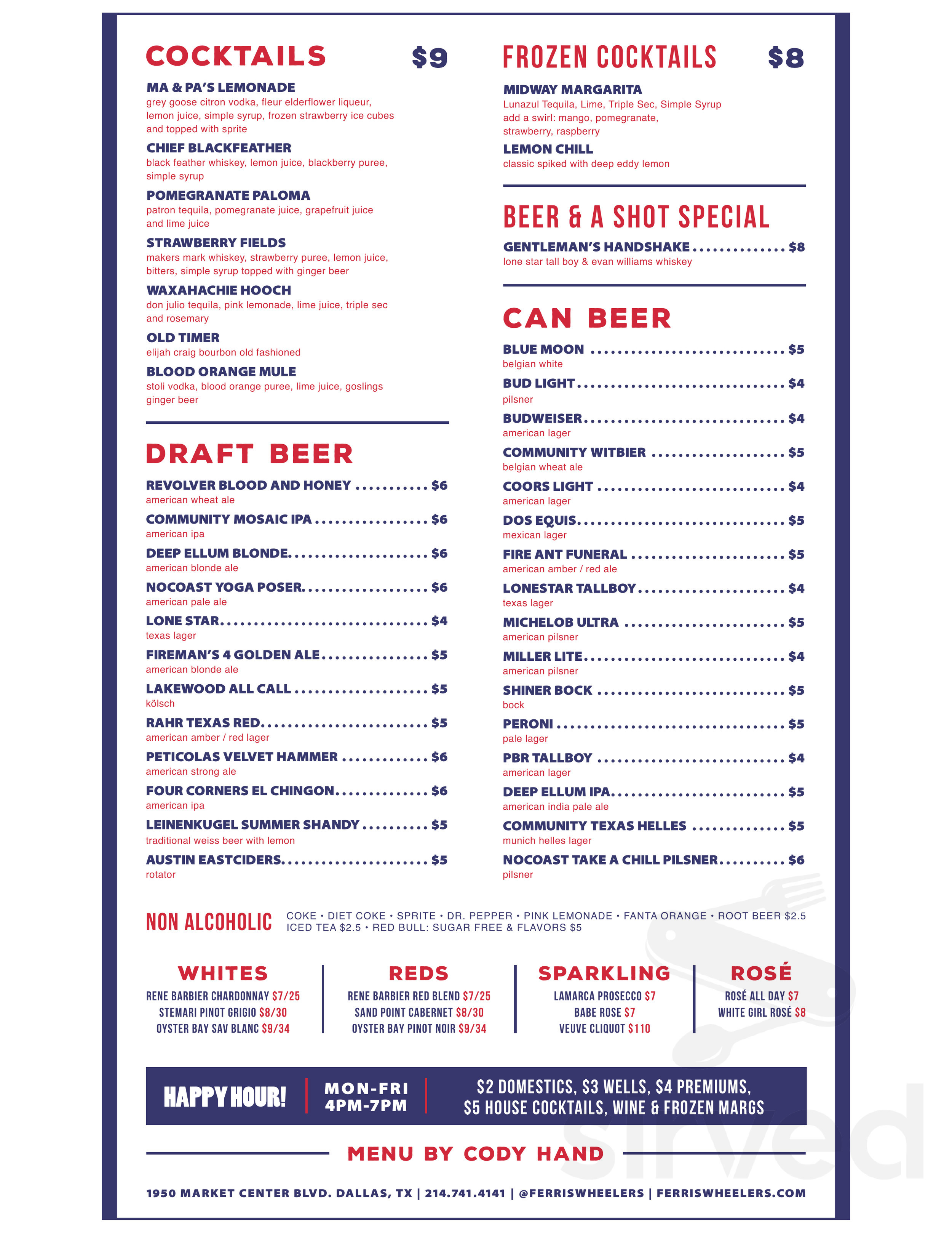 Ferris Wheelers Backyard and BBQ menu in Dallas, Texas, USA