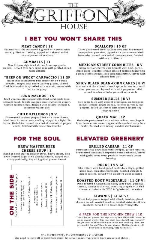 Griffon Brewery and Gastropub menu in Lewiston, New York, USA