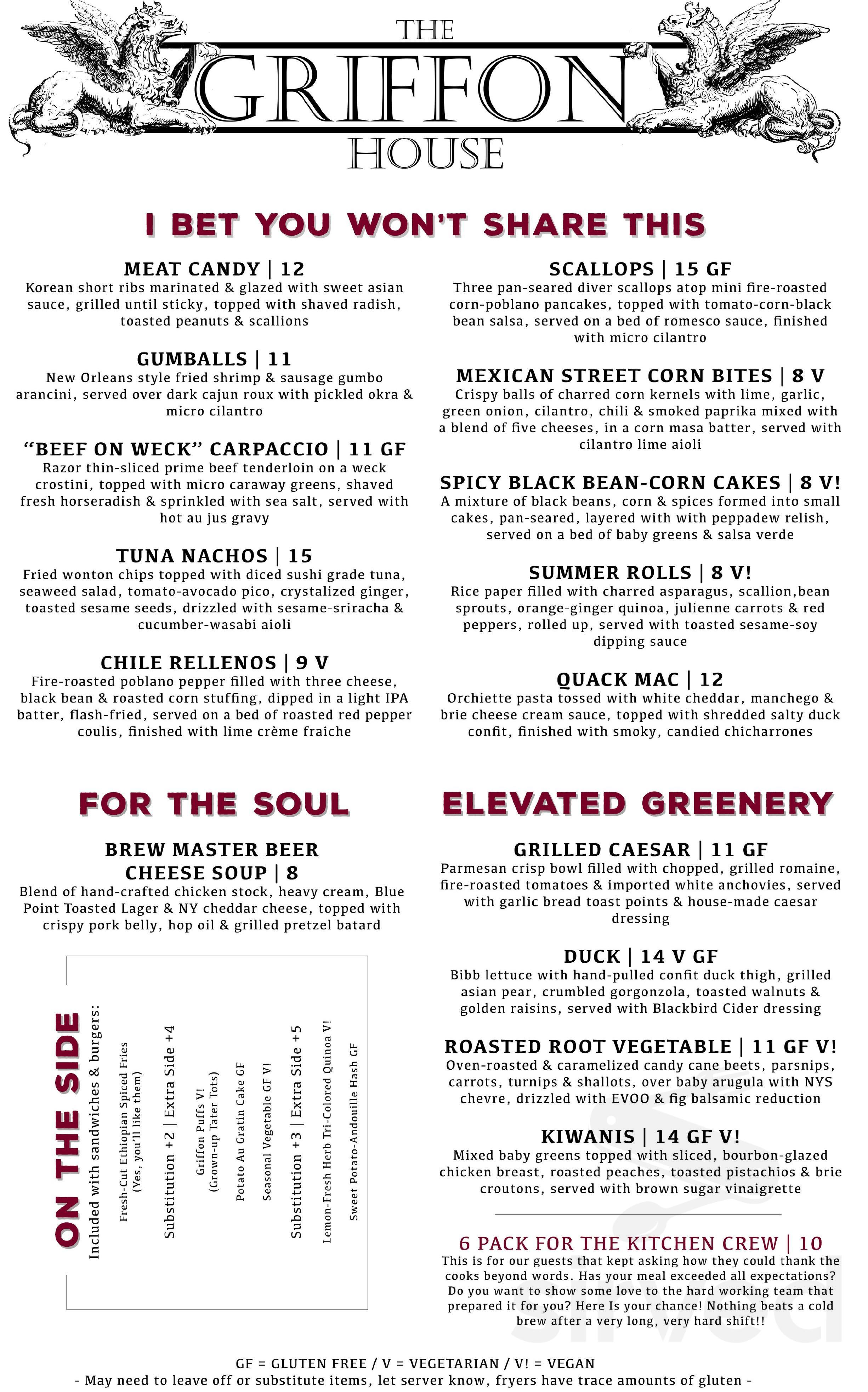 Menu for Griffon Brewery and Gastropub in Lewiston, NY | Sirved