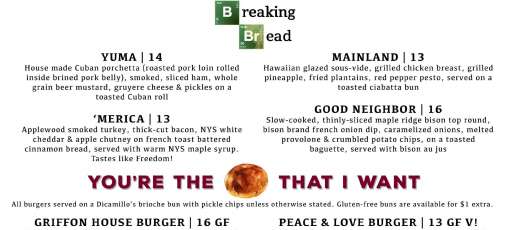 Menu for Griffon Brewery and Gastropub in Lewiston, NY | Sirved