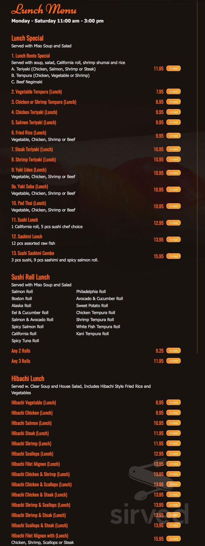 Kazumi Japanese Steakhouse menu in Muskegon, Michigan, USA