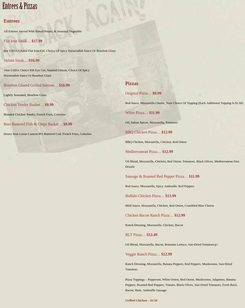 Bootleggers Grille menu in Columbia Station, Ohio, USA