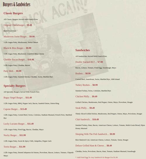 Bootleggers Grille menu in Columbia Station, Ohio, USA