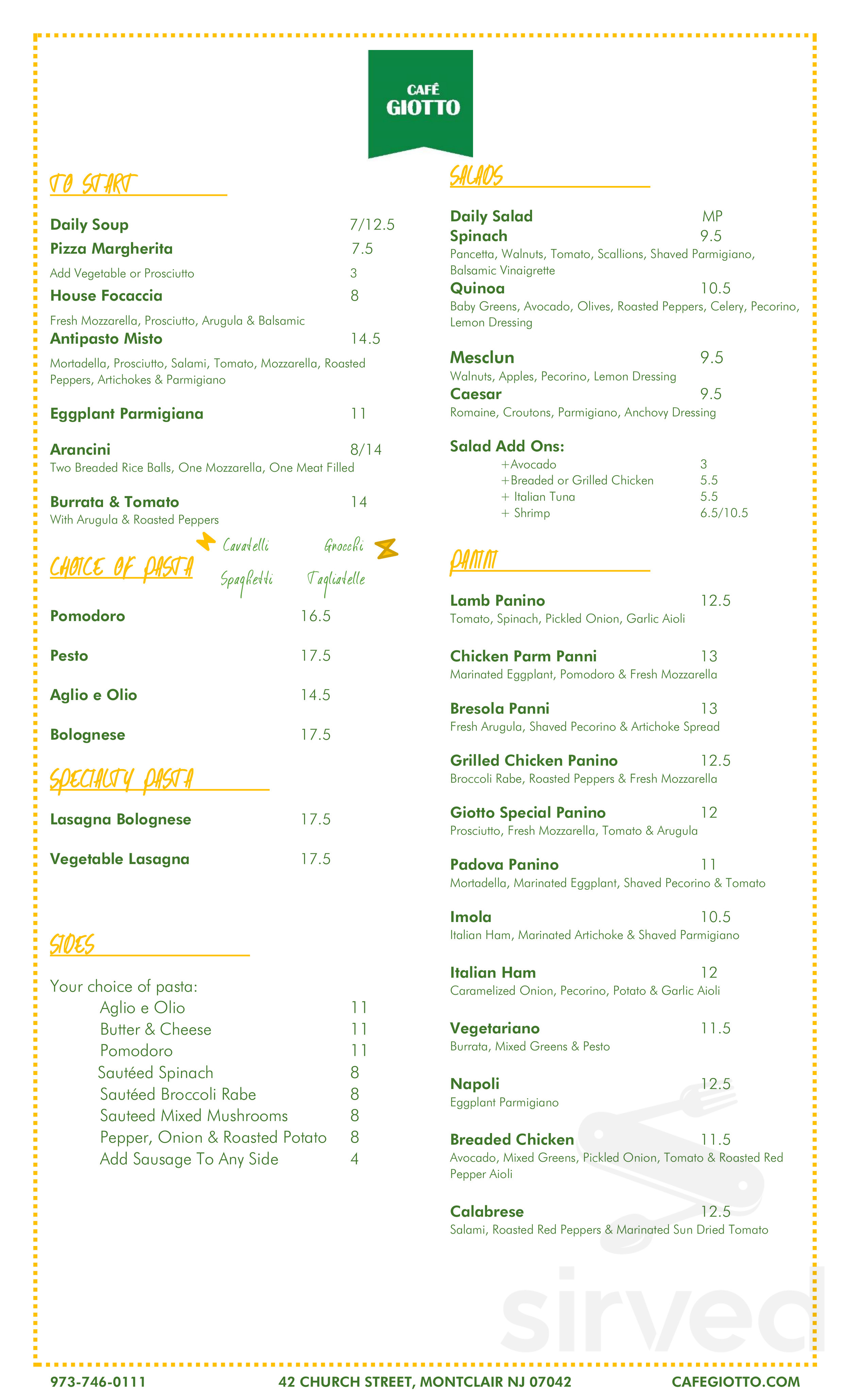 Cafè Giotto menu in Montclair, New Jersey, USA