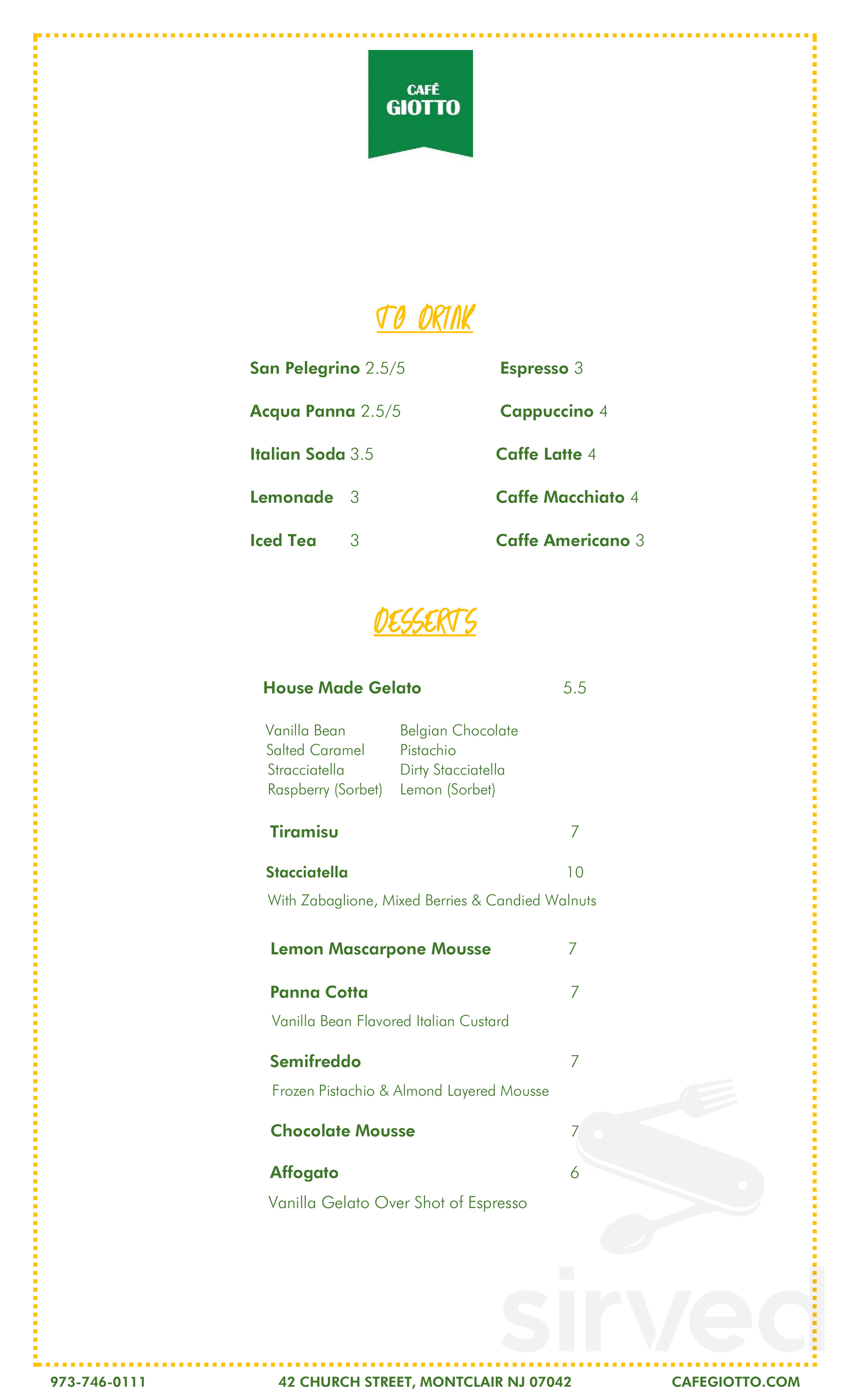Cafè Giotto menu in Montclair, New Jersey, USA