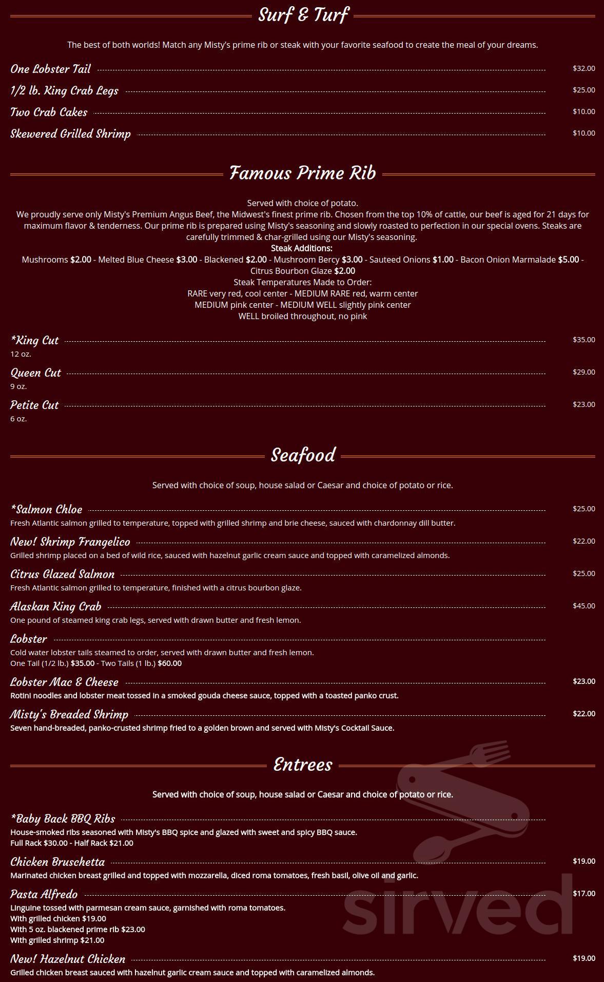 Misty's Restaurant & Lounge menu in Lincoln, Nebraska, USA