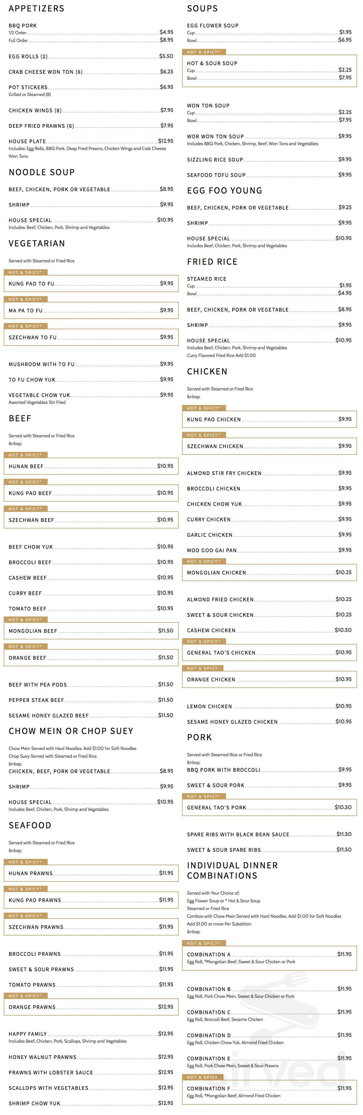 Dragon Inn Restaurant menu in Mount Vernon, Washington, USA