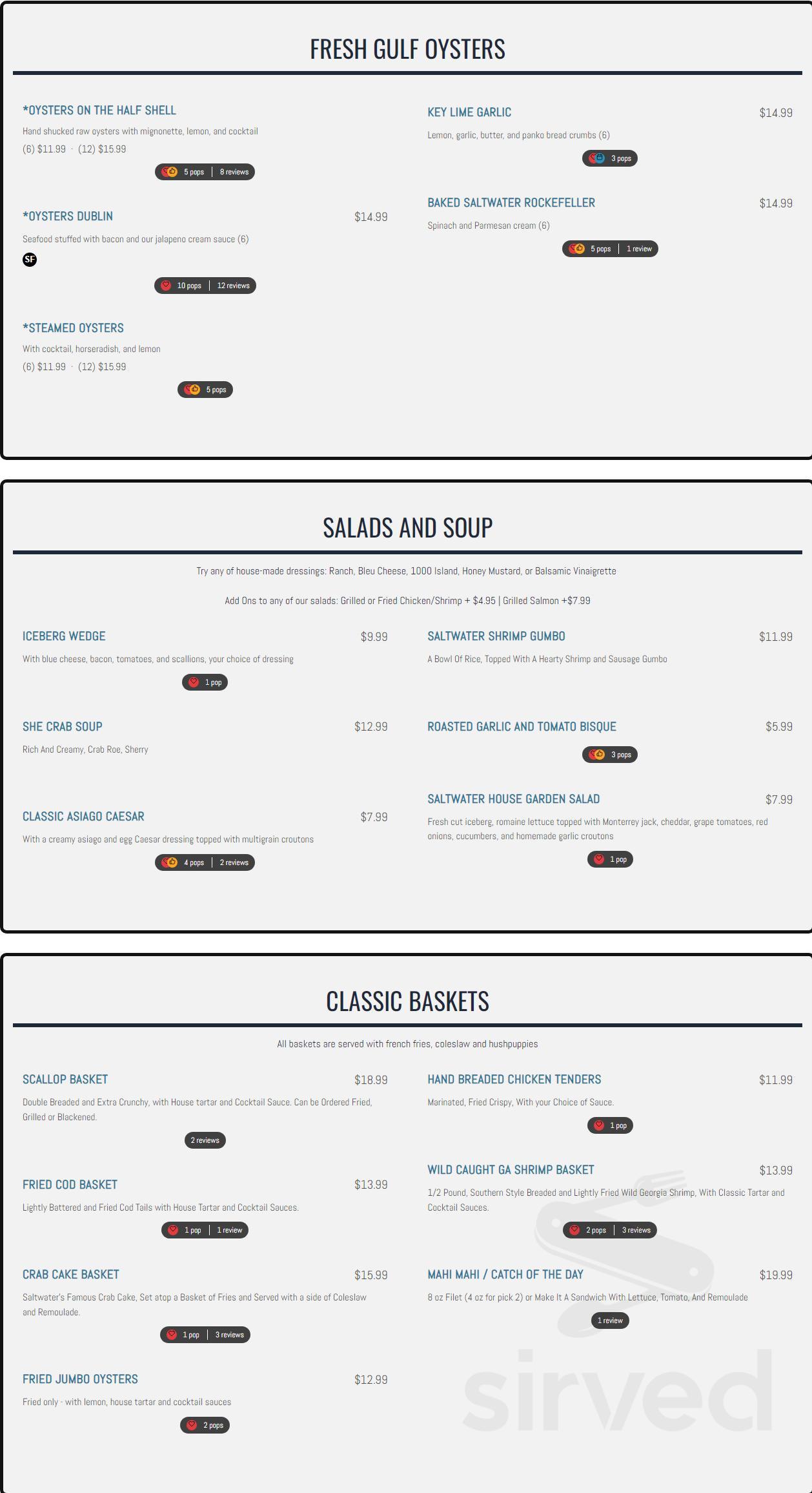 Saltwater Fishery menu in Dublin, Georgia, USA