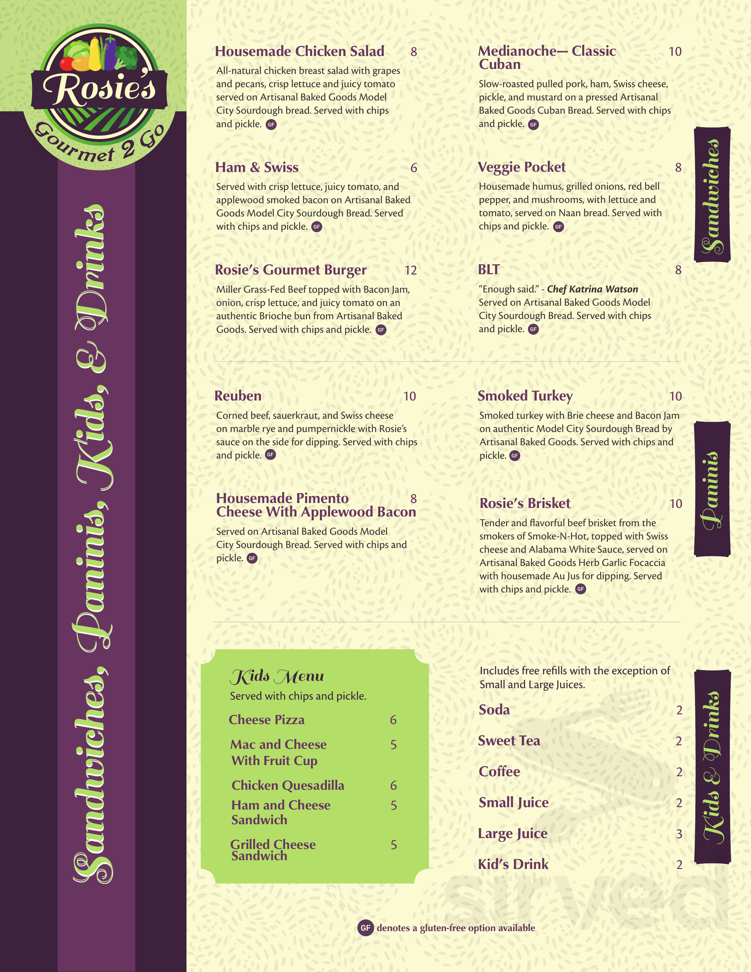 Menu for Rosie’s Gourmet to Go in Anniston, AL | Sirved
