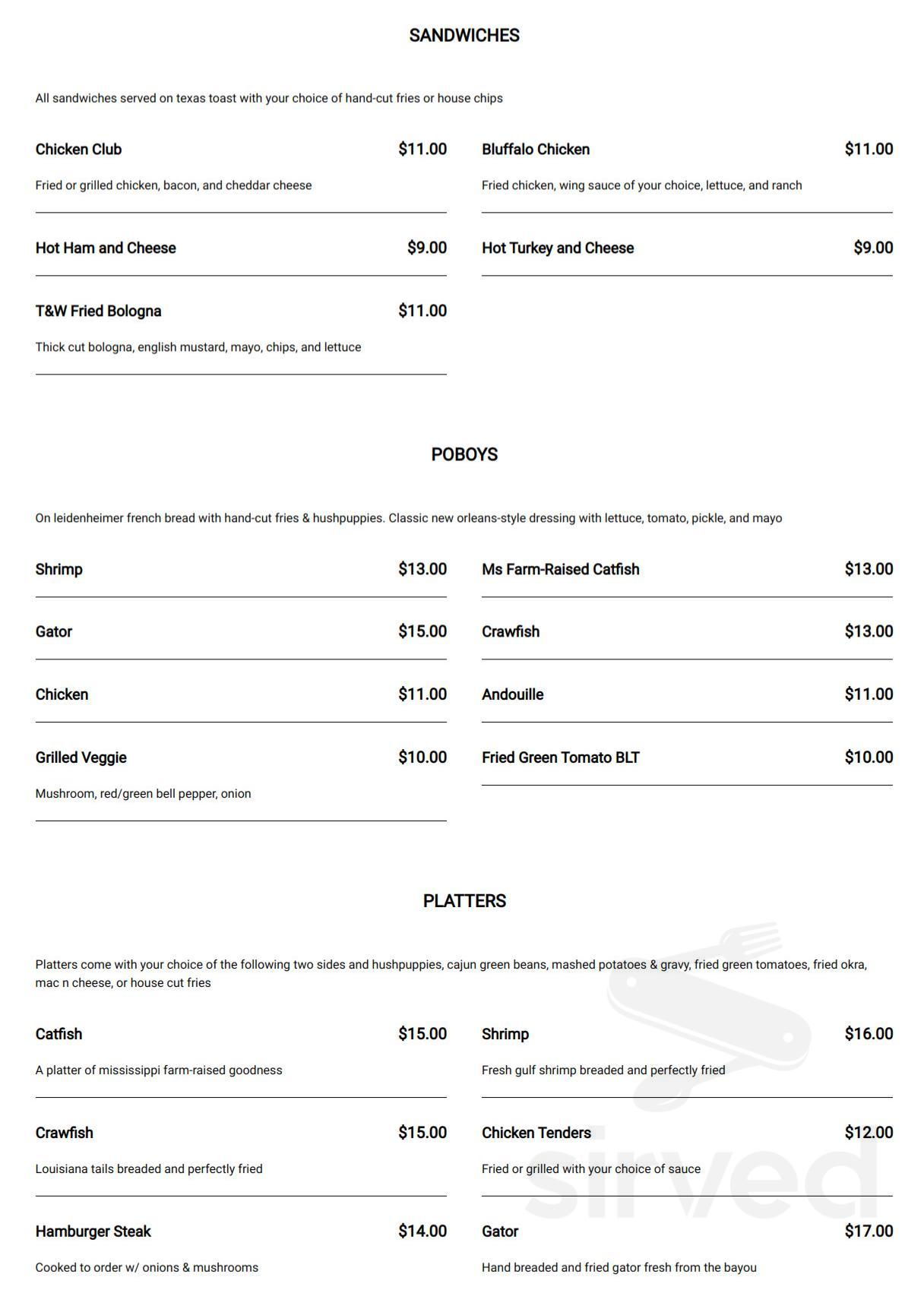 The Bluff menu in Memphis, Tennessee, USA