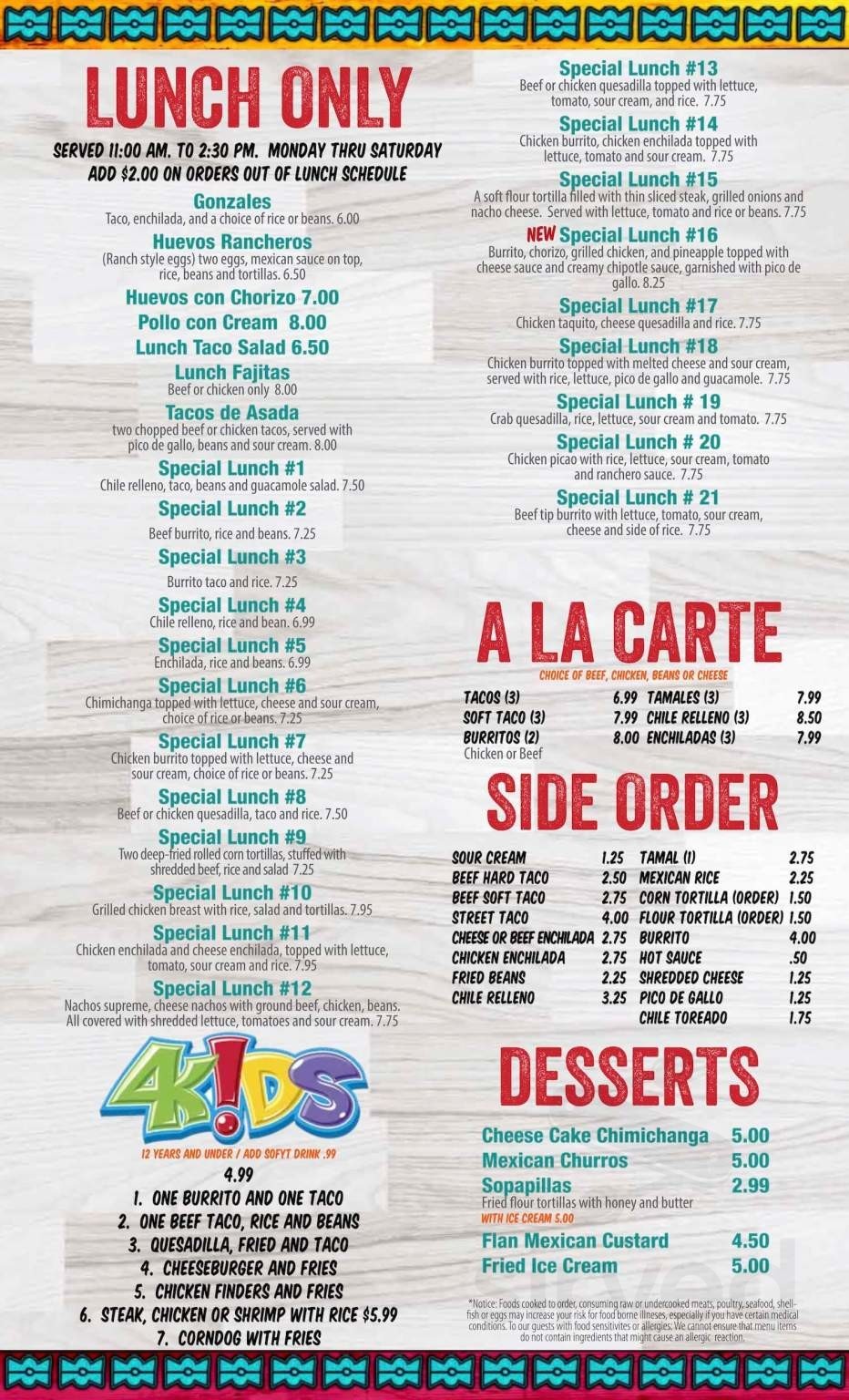 Menu for Don Patron Mexican Restaurant in Bridgeport, WV | Sirved