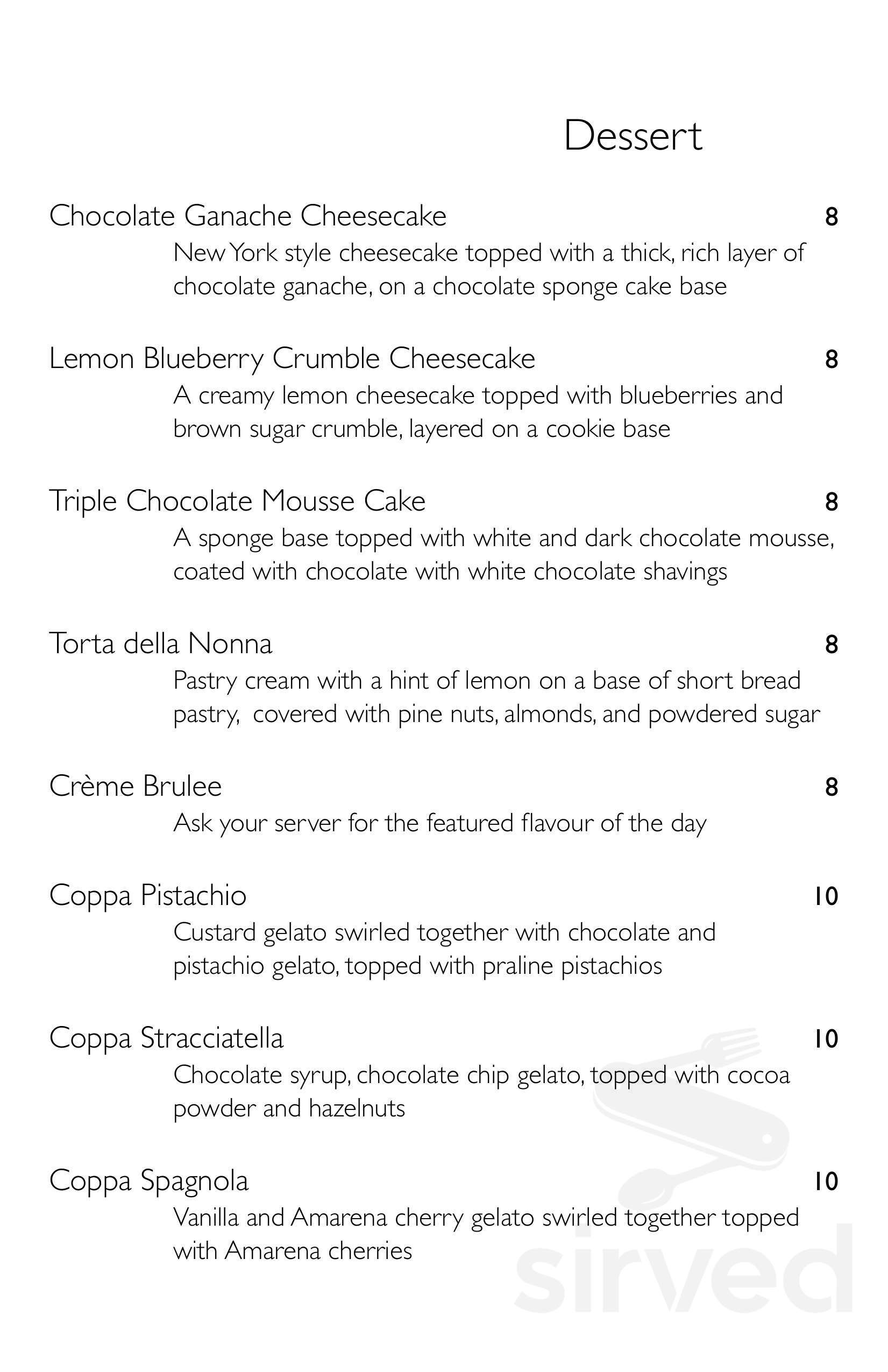 Di Mario's Trattoria menu in Burlington, Ontario, Canada