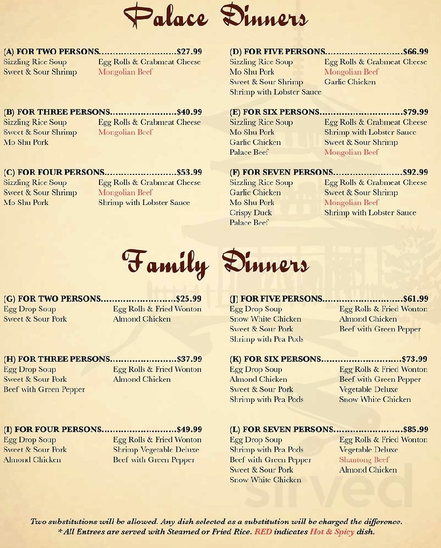 Menu - Midland MI's China Palace Restaurant | Sirved