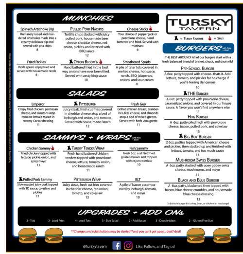 Tursky Tavern menu in Conneaut Lake, Pennsylvania, USA