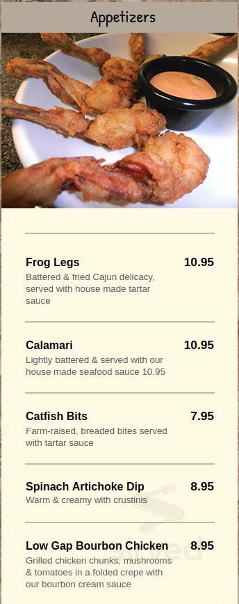 Low Gap Cafe menu in Jasper, Arkansas, USA