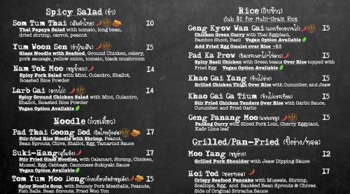 Ka-Tip Thai Street Food menu in Dallas, Texas, USA