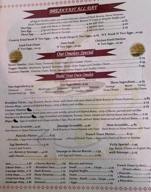 Country Cafe menu in Irving, Texas, USA