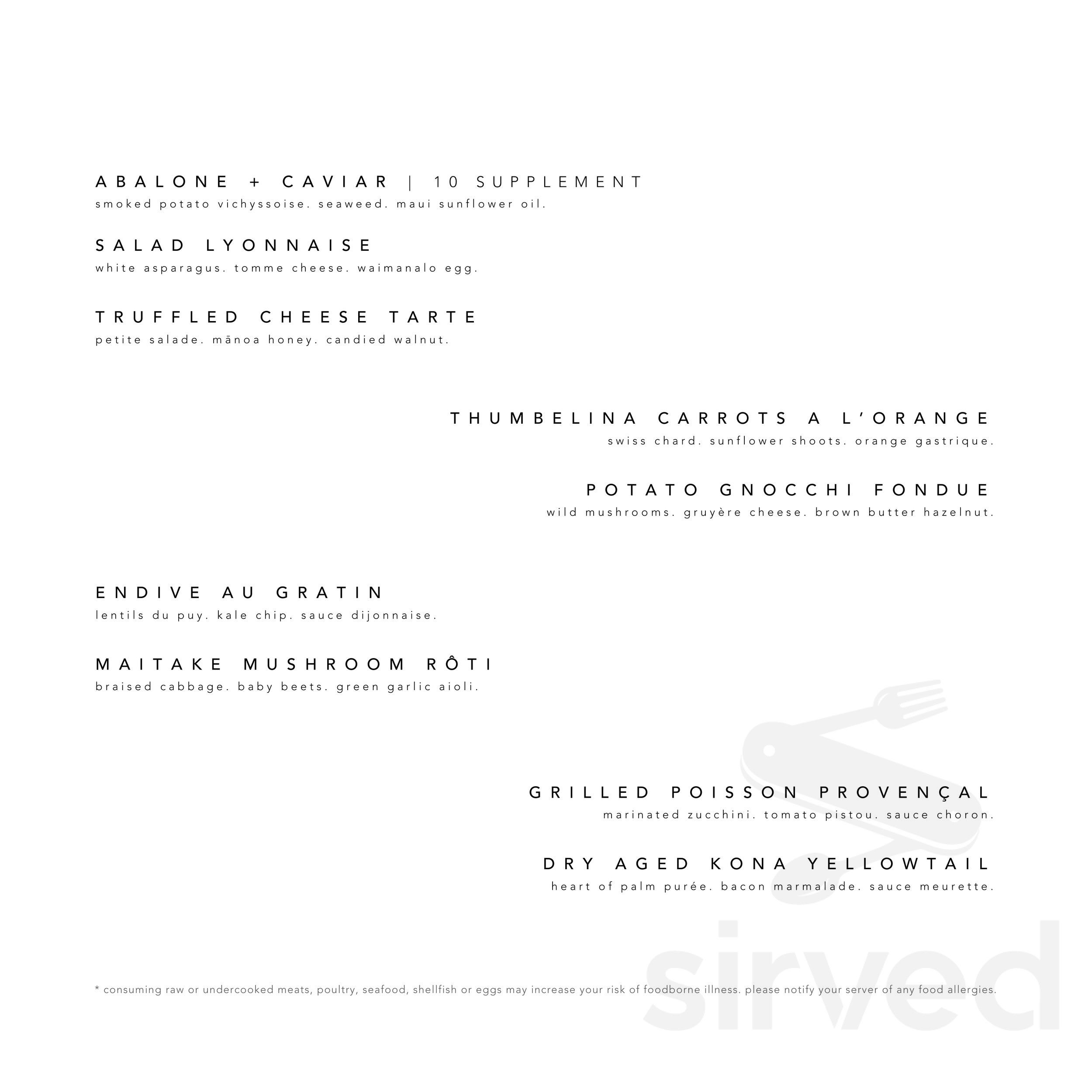 La Vie menu in Honolulu, Hawaii, USA