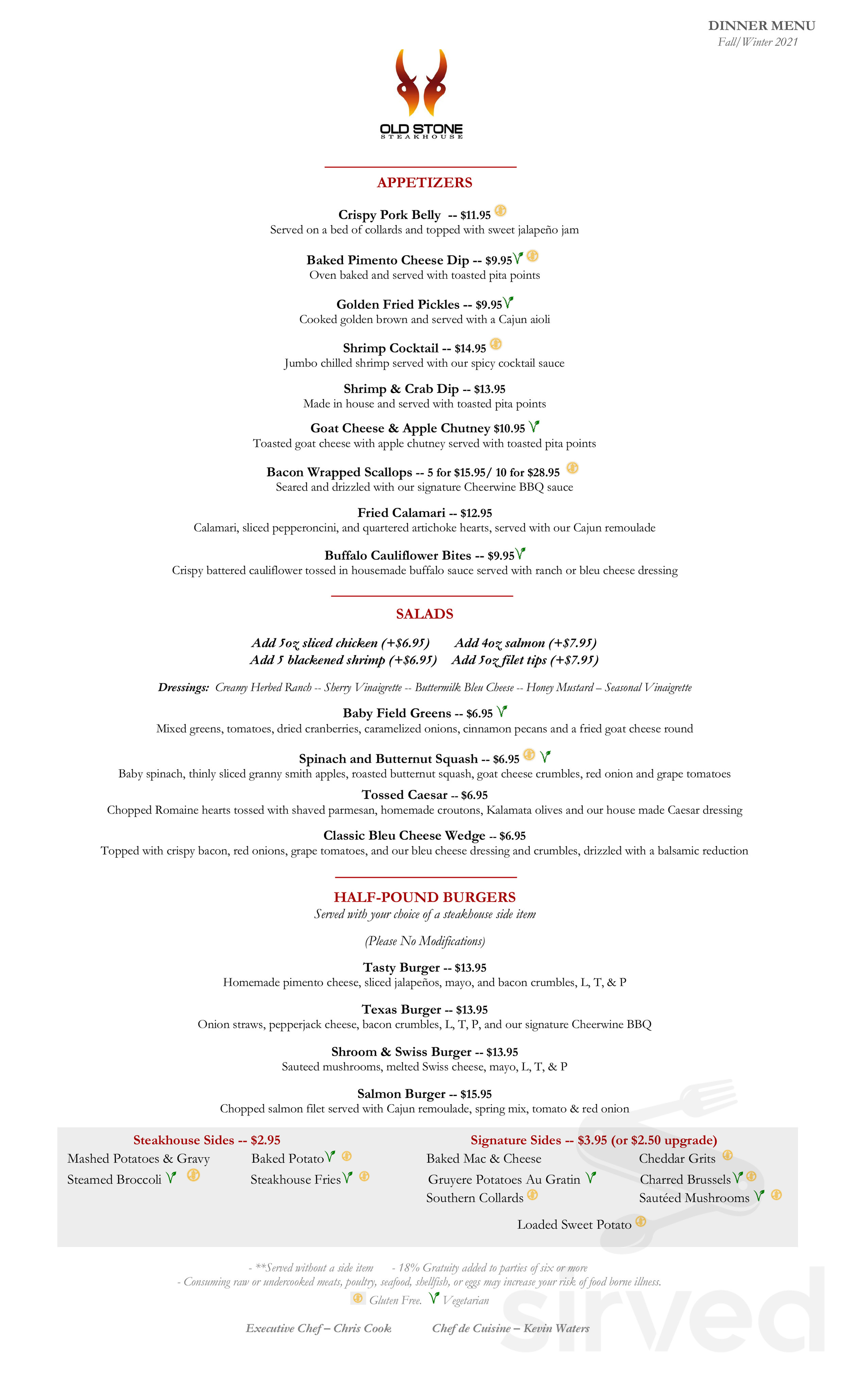 Menu for Old Stone Steakhouse in Belmont, NC | Sirved