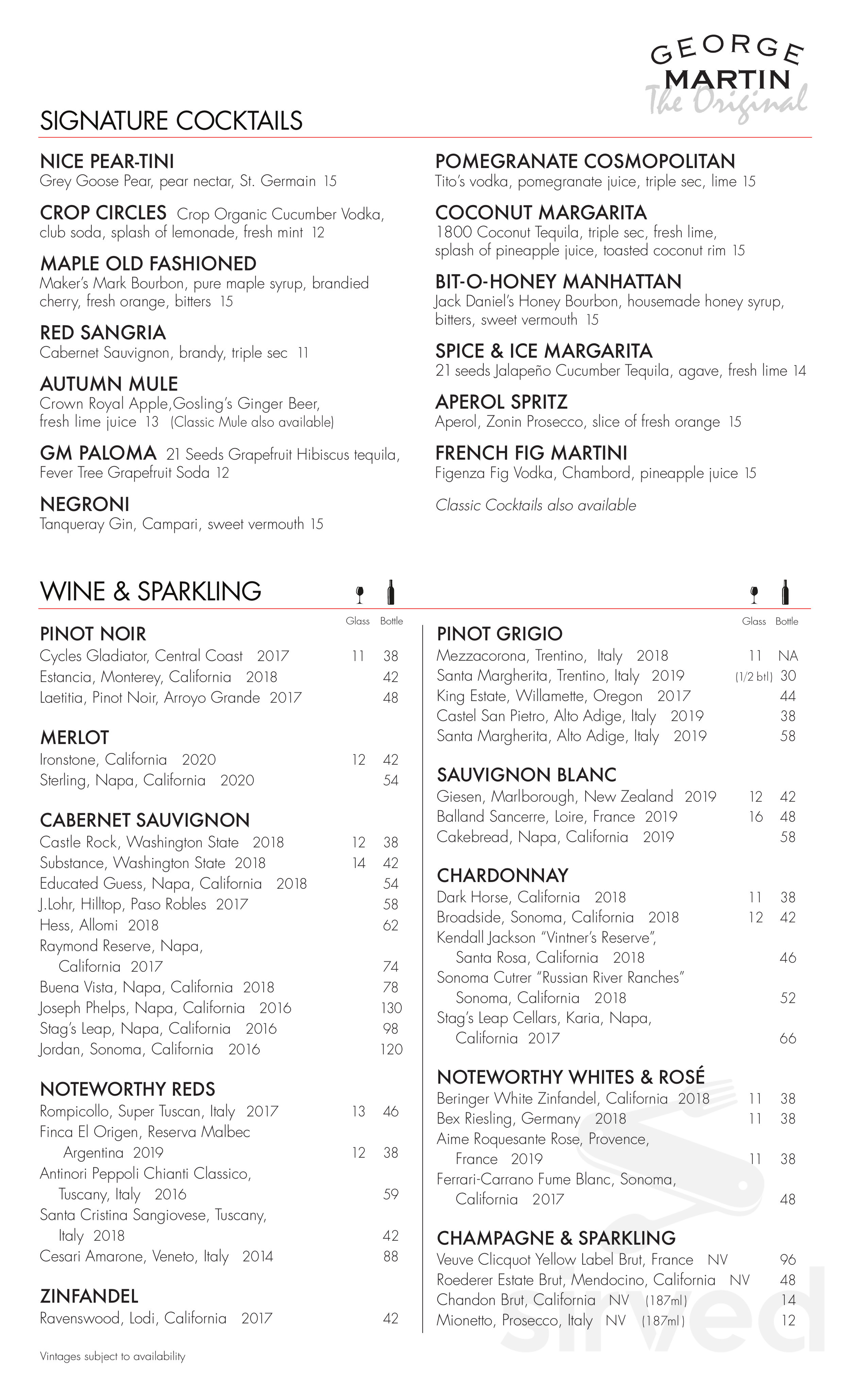 Menu for George Martin The Original in Rockville Centre, NY | Sirved