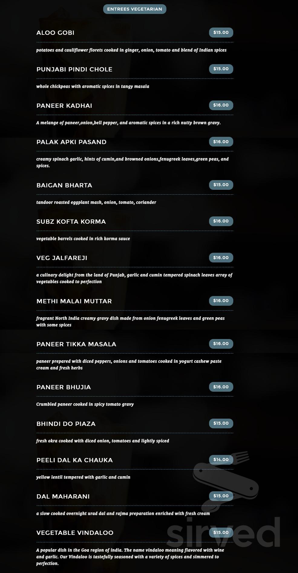 The Mint Room menu in Bel Air, Maryland, USA