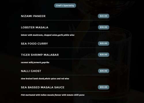 The Mint Room menu in Bel Air, Maryland, USA