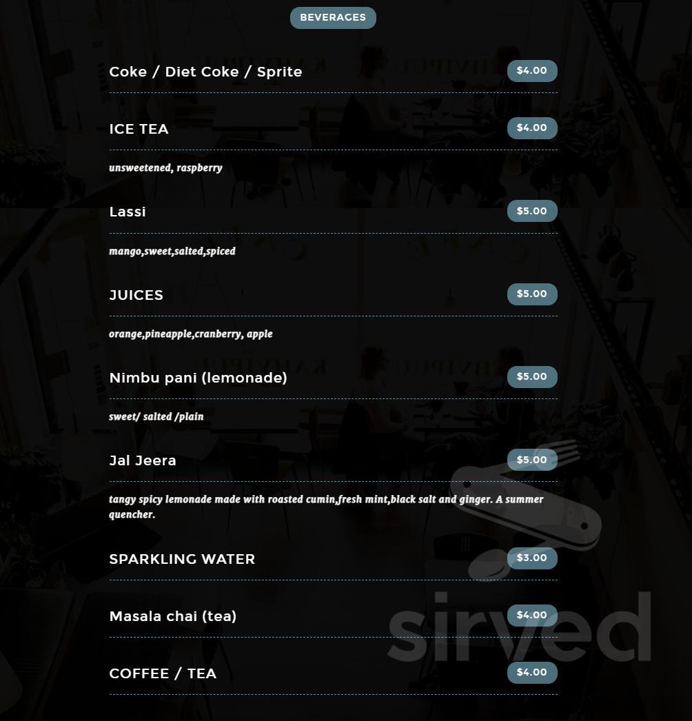 The Mint Room menu in Bel Air, Maryland, USA